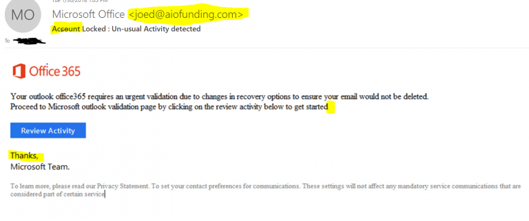 Microsoft 365 Phishing Examples - Wireguided LLC